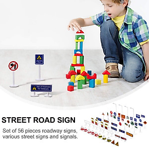 NUOBESTY 56pcs Kids Street Traffic Sign Toys Road Warning Sign Toy Models Children Pretend Play Traffic Barrier Signs Playset for Sand Table