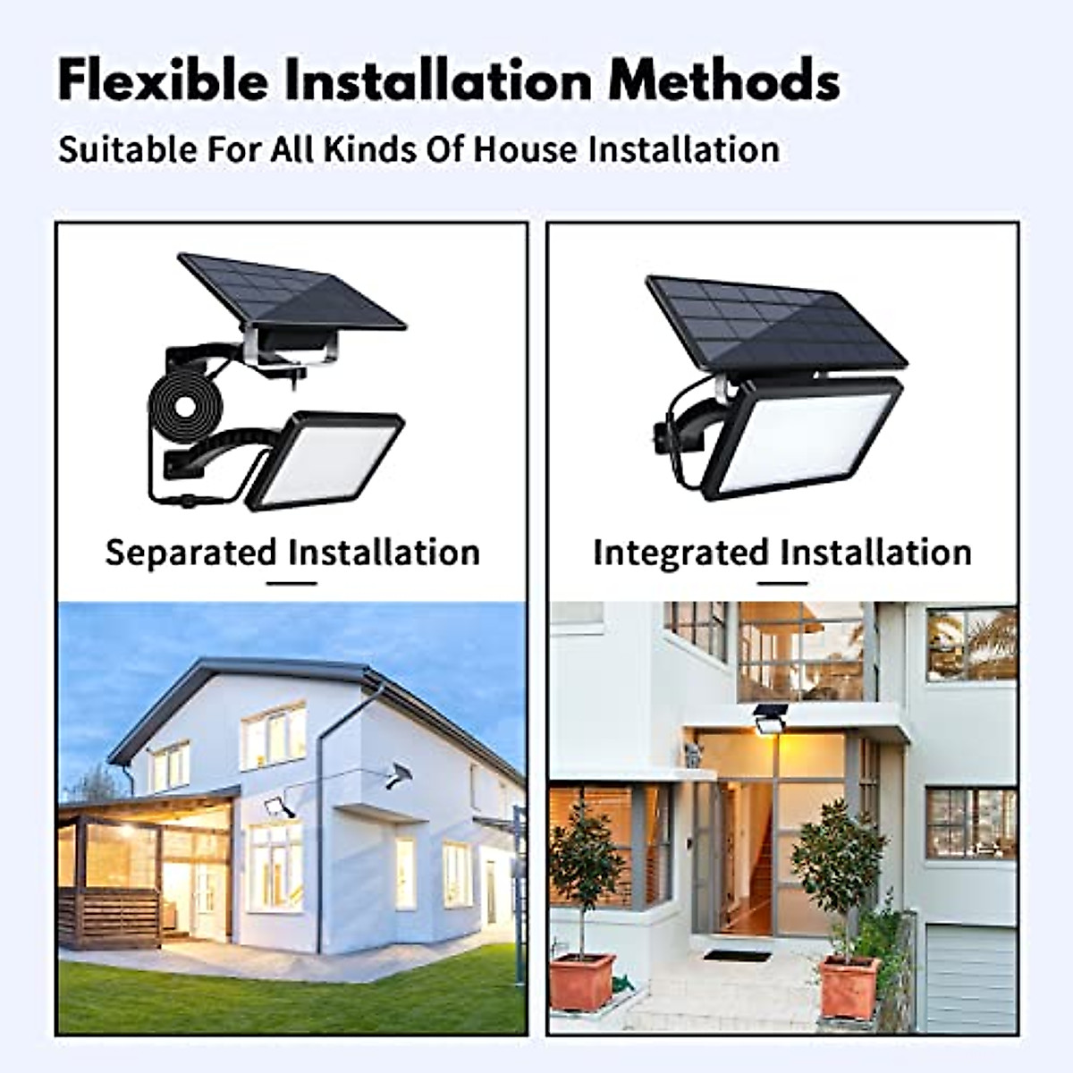 Solar Outdoor Lights with Dusk to Dawn - 48 LED Lights, IP65 Waterproof, 180° Adjustable, 800 Lumens Separable Security Light, Wall Mount Solar Flood Lights for Garden, Pathway, Yard, Patio, Balcony