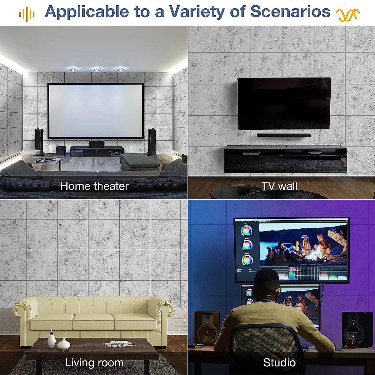 Lebenforce 12 Pack Self-Adhesive Acoustic Panels, 12" X 12" X 0.4" High-Density Polyester Soundproof Wall Panels, Sound Absorbing Panel for Home & Office (Gray)