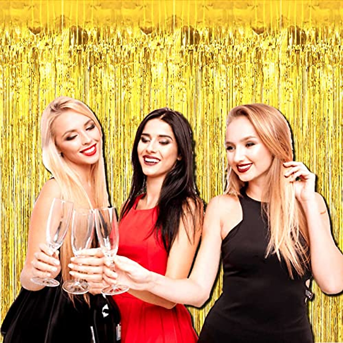 8 Pack Gold Tinsel Foil Fringe Curtain Backdrop, 3.28Ft x 8.2Ft Metallic Streamers for Photo Booth Birthday Wedding Bridal Shower Bachelorette New Year Party Thanksgiving Christmas Decorations