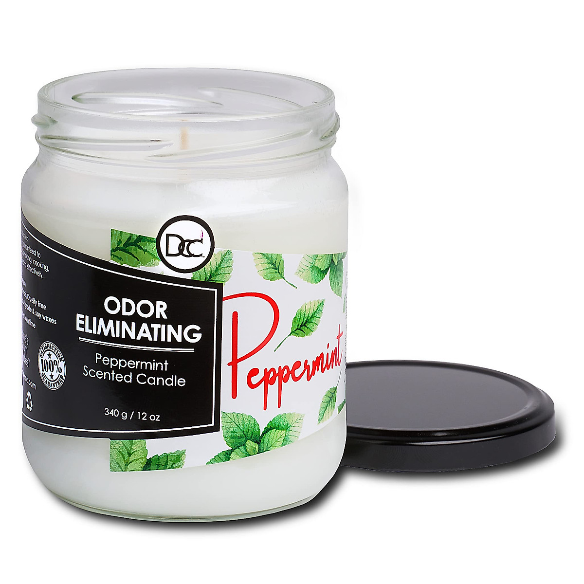 Peppermint Odor Eliminating Highly Fragranced Candle - Eliminates 95% of Pet, Smoke, Food, and Other Smells Quickly - Up to 80 Hour Burn time - 12 Ounce Premium Soy Blend