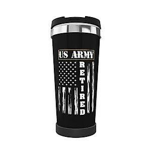OSUKI Army Retired American Flag Coffee Travel Mug Stainless Steel Straw Travel Tumbler Vacuum Insulated Keep Cold