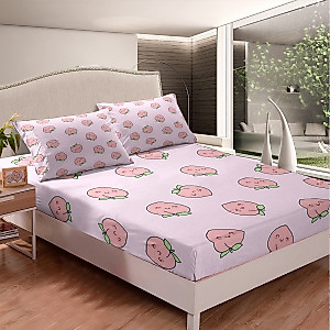 Erosebridal 6 Pieces Peach Bedding Set: Duvet Cover+Fitted Sheet (Full Size)