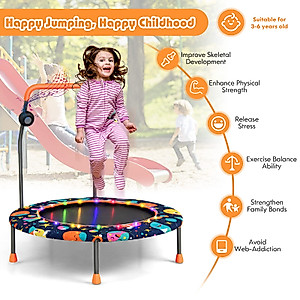 Goplus 36" Mini Trampoline for Kids, Toddler Trampoline with LED Lights, Bluetooth Speaker, Removable Handle, Safe Padded Cover, Indoor Outdoor Small Rebounder for Child Boys Girls (Navy, Space)