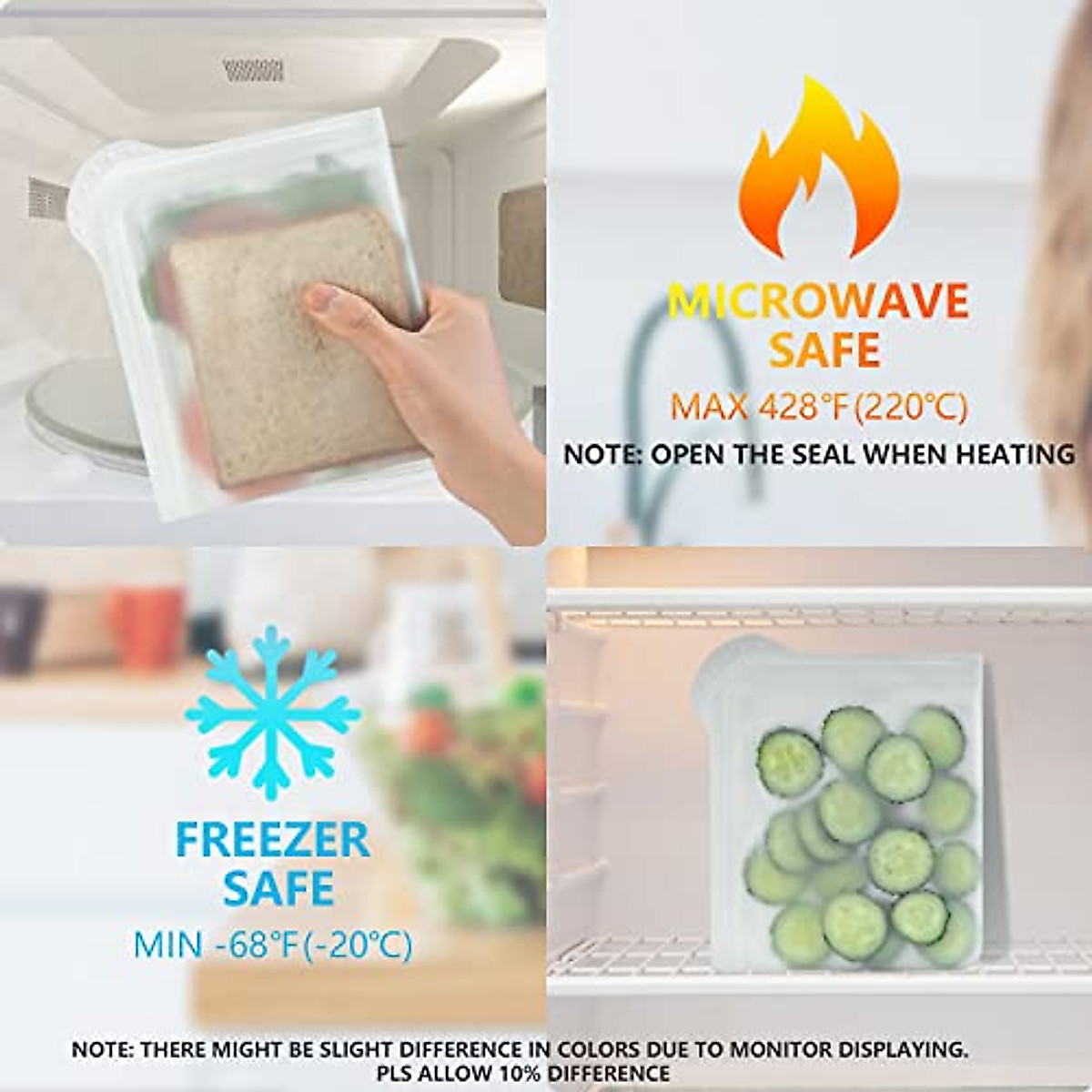 MAISON HUIS Silicone Sandwich Storage Bag, Extra Thick Reusable Silicone Sandwich Washable Bag, BPA Free Kitchen Storage Bag for Food, Leakproof(1PC,White)