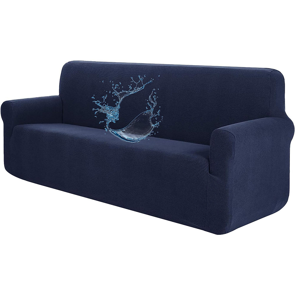 AYLFBFU Waterproof L Shaped Couch Cover Elastic Small Checks Easy Fit, Sofa Slipcovers for 4 Seater with Foam Sticks & Elastic Straps, Couch Set for Kids, Dogs, Pets, Dark Blue