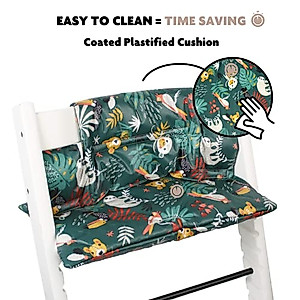 UKJE Cushion Compatible with Stokke Tripp Trapp - Soft Seat Cushion for Infants, Babies & Toddlers, High Chair Accessories, Cotton Fabric Insert, Easy to Install, Handmade in Europe (Green Monkey)