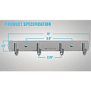NATIKON Heavy Duty Stainless Steel Rack Hanger Hook for BBQ Grill Utensils and Grill Accessories - Easy to Install for Indoor or Outdoor Use - 2 Pcs