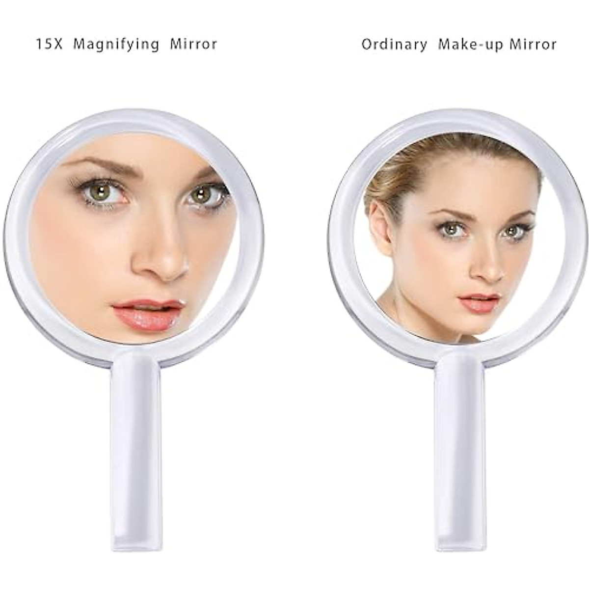 B Beauty Planet Handheld Mirror with Handle Double Sided, 1x/15x Magnifying Hand Mirror for Women, Hand Held Mirror with Adjustable Stand, 6"