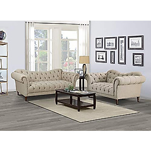 Lexicon Waverly Textured Fabric Tufted Sofa, 91.5" W, Brown