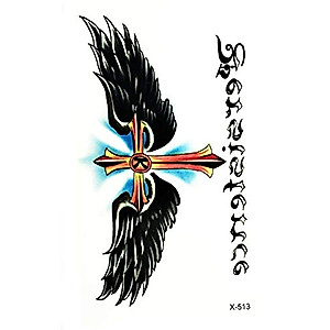 PARITA Small Tattoos Cross Wing Temporary Tattoos Stickers Wing Cartoon Tattoo Fake Body Neck Arm Leg Chest Shoulder Hip Tattoo Removable Style Fashion Fantasy Fun Party (Pack 3 PCS.) (06)