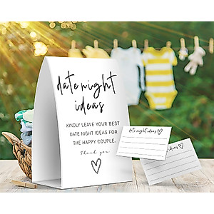 Date Night Idea Sign, Date Night Idea Cards, Minimalist Bridal Shower Games, Minimalist Bridal Shower Decorations - One Sign and 50 Cards (GES33)