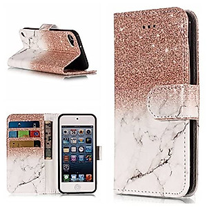 for iPod Touch 7th/6th/5th Generation Marble Wallet Case,Areall Colorful Hybrid Flip Folio Kickstand Shockproof Full Protective Phone Cover for iPod Touch 5/6/7,Rose Gold White