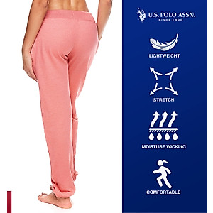 U.S. Polo Assn. Womens Sweatpants - Women Joggers Sweats with Logo Print - French Terry Poly-Cotton (Coral Heather with White Print, Large)
