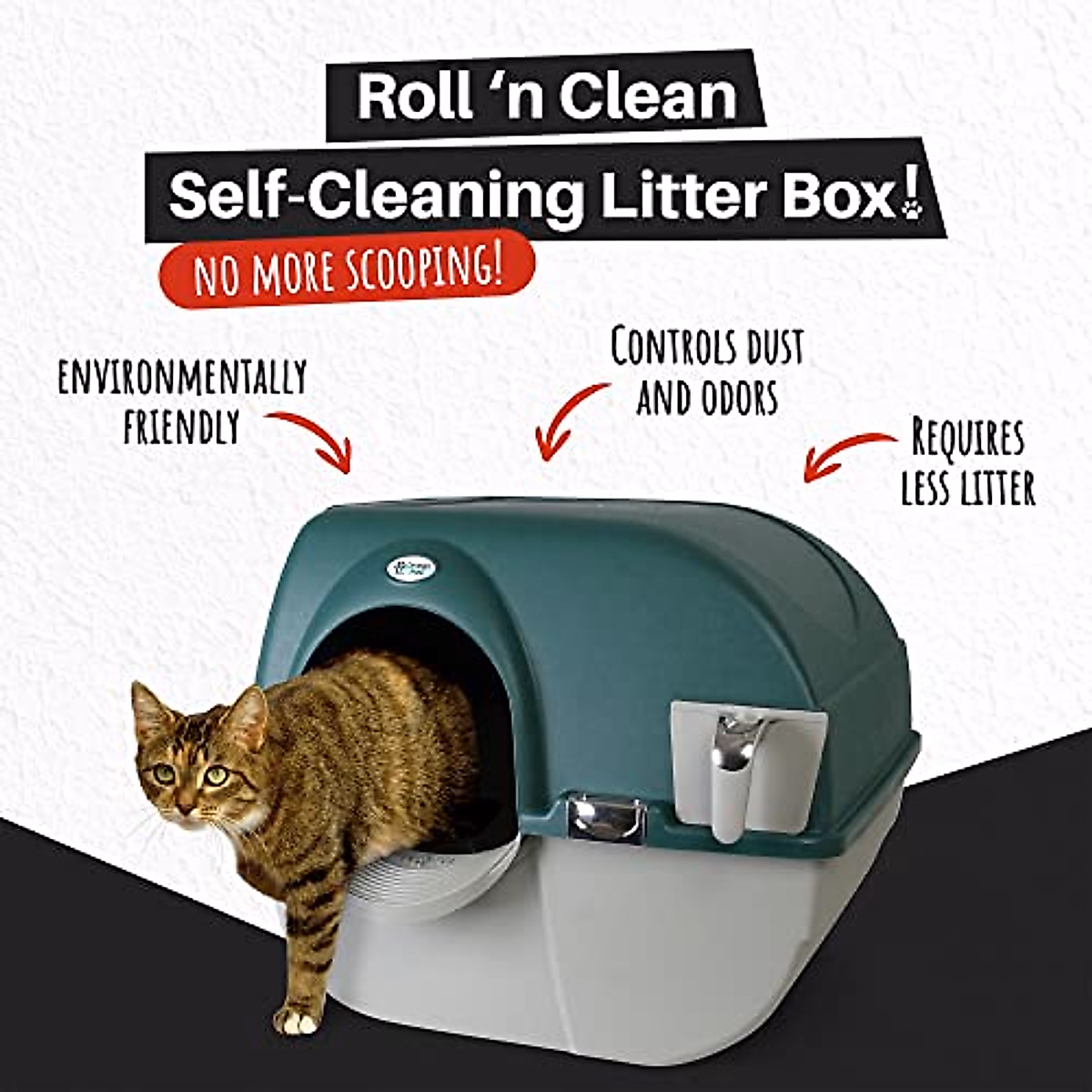 Omega Paw VMRA20-1-PR Premium Roll 'N Clean Self Cleaning Litter Box with Integrated Litter Step and Unique Sifting Grill, Large, Forest Green