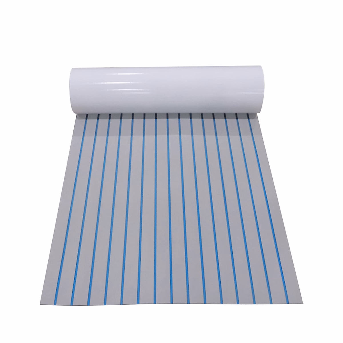 Eapmic EVA Faux Teak Decking Sheet for Fish Boat Yacht Non-Slip Marine Flooring Mat (Light Grey with Blue Stripes, 94.5"x35.4")