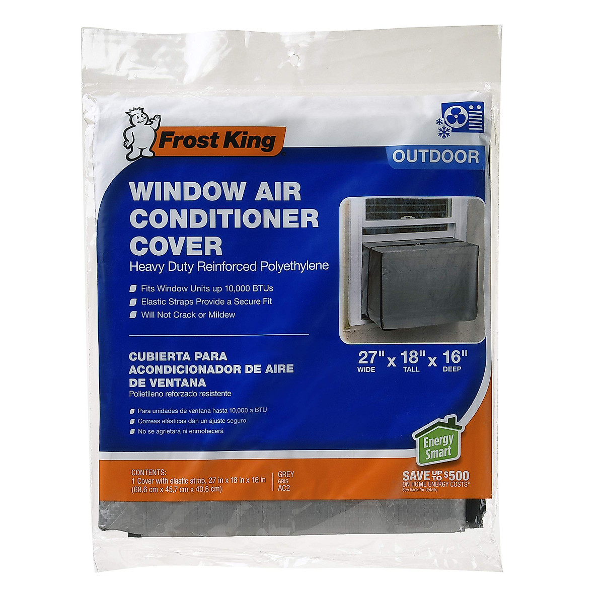 THERMWELL Frost King AC2H Outside Window Air Conditioner Cover, 18 x 27 x 16-Inch, 18"X27"X16"X6, 18" x 27" x 16" x 6 mil Fits up to 10,000 BTU, Gray