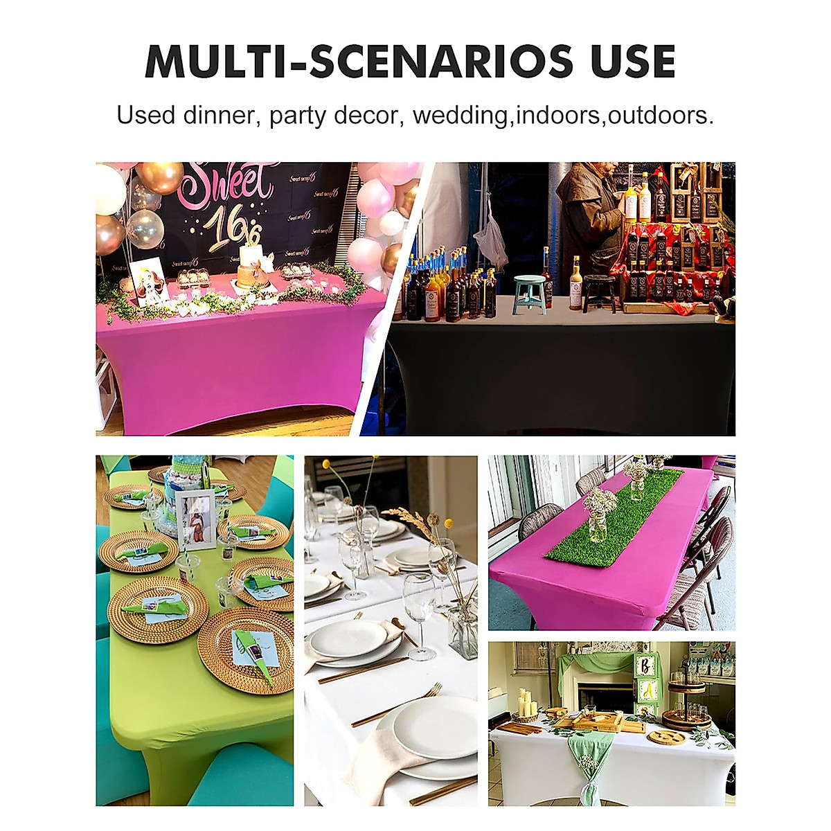 SEPARO - 2Pack, 6FT Spandex Table Cover Fitted Rectangular Tablecloth Stretchable Fabric Lycra Tablecloth 6 ft Wrinkle-Free for Party Dj Tradeshows Banquet Weddings Cocktail, 2 Pcs