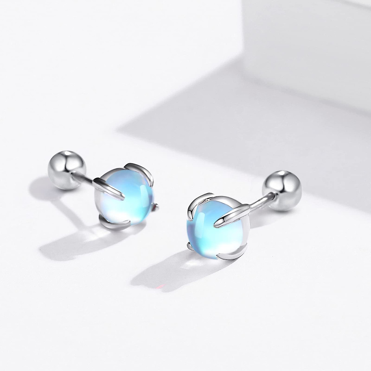 Moonstone Earrings for Women 925 Sterling Silver Moonstone Stud Earrings Round Moonstone Earrings Jewelry Gifts for Women