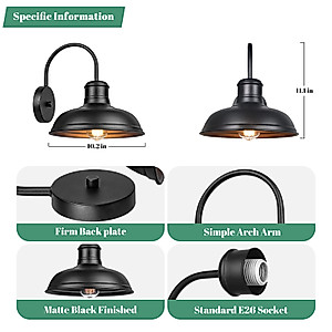 2-Pack Matte Black Outdoor Wall Lights, Modern Farmhouse Porch Wall Light Fixtures Wall Mount, Industrial Gooseneck Wall Sconce, Exterior E26 Barn Lights for Garage Frontdoor Entryway Bathroom Doorway