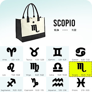 YOOFAN Canvas Tote Bag - Personalized 12 Zodiac Signs Bag, Birthday Gift for Women, Anniversary, Bridal Shower, Wedding, Mom and Daughter, Scorpio