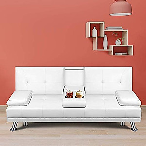 Walsunny Modern Faux Leather Sofa, Folding Reclining Sofa, Double arms, Living Room Bedroom Sofa Chair (White)
