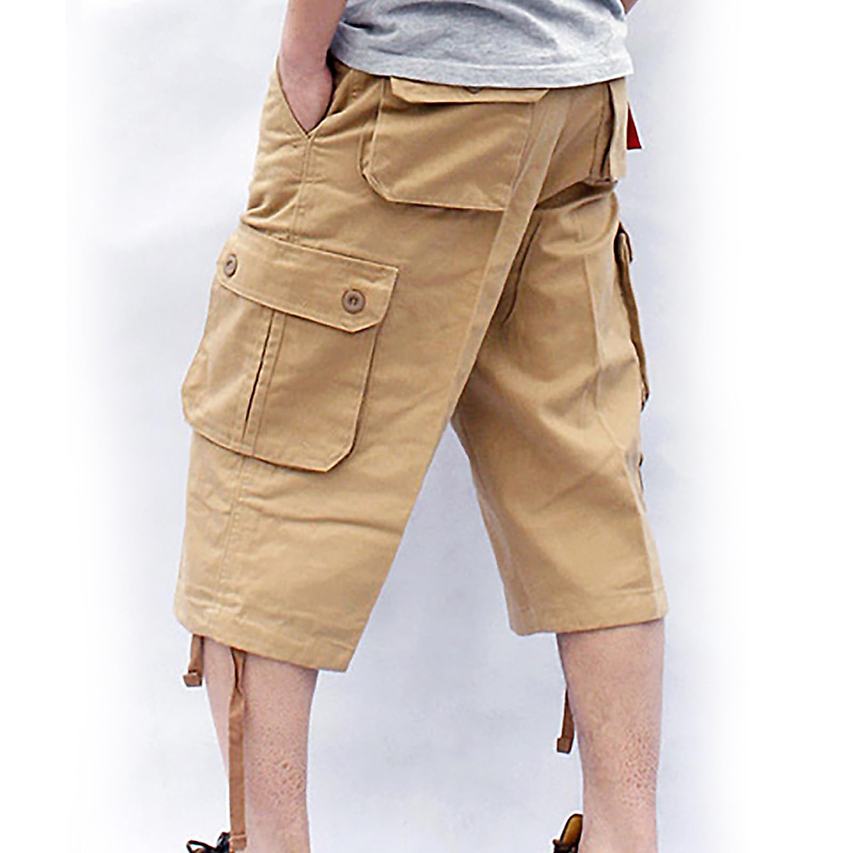 Lightning Deals of Today Prime Clearance Men's Pants Elastic Waistband Mens Cargo Pants Casual Loose Cotton Multi Pockets Shorts 7 Inch Inseam Outdoor Fashion Utility Tooling Trousers Khaki 2X