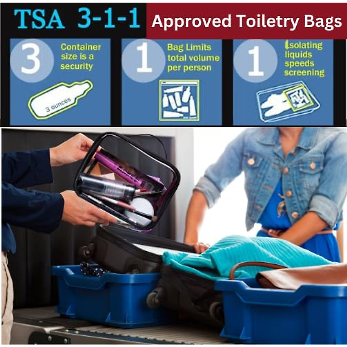 Bolsafy Clear Makeup Bags with Zipper 3pcs in Black, 6.5 x 8.3 inches - Quart Size, TSA Approved Toiletry Bag - Waterproof & Leak-Resistant PVC Clear Travel Bags – Perfect for Women, Men & Kids