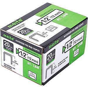 meite 20 Gauge 1/2-Inch (12.3mm) Crown 1/2-Inch Length Upholstery Staples for Staple Gun, Fine Wire Galvanized Staples for Carpet, Work Box, Cable, Shed (5,000 Pieces)
