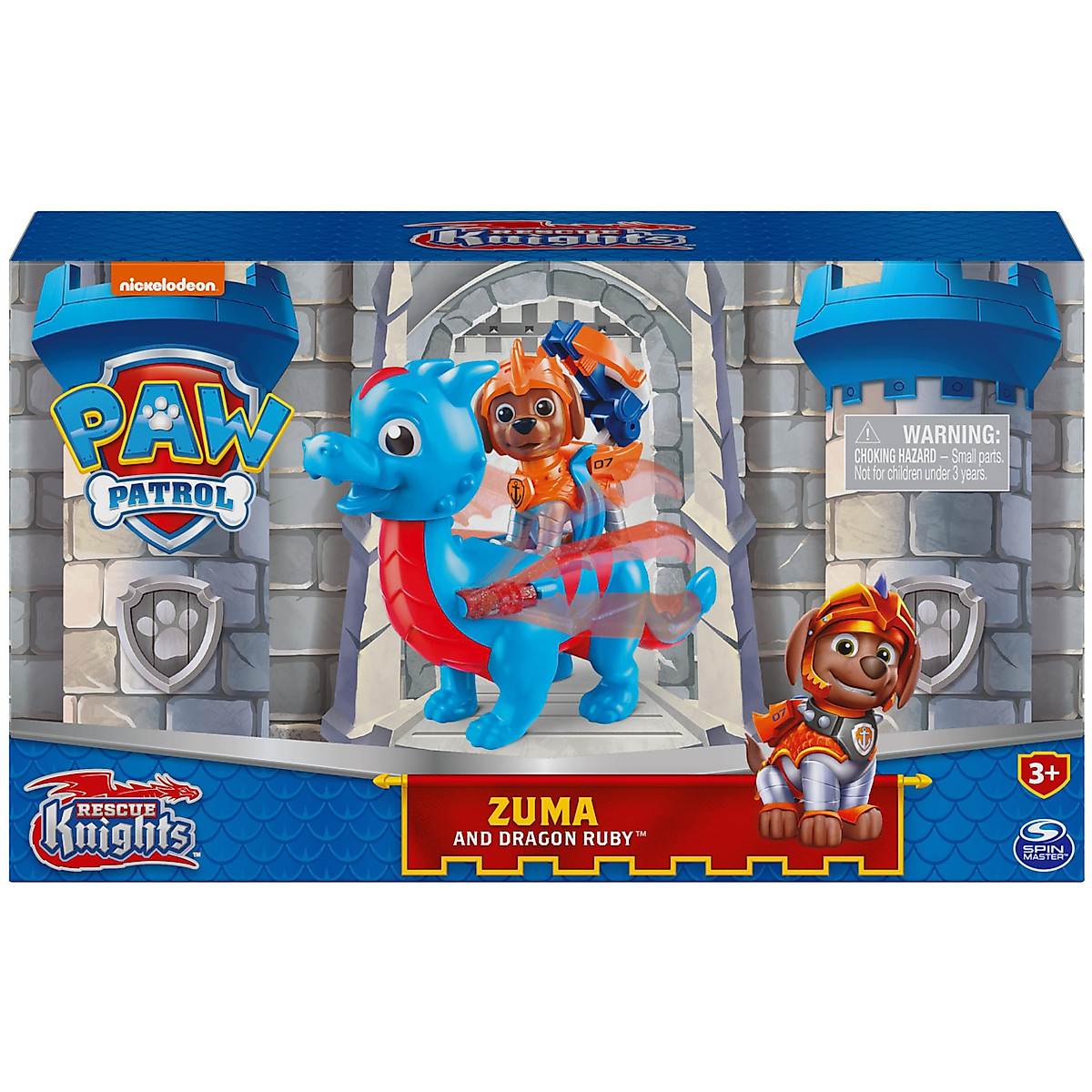 Paw Patrol, Rescue Knights Zuma and Dragon Ruby Action Figures Set, Kids Toys for Ages 3 and up