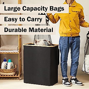 YOUDENOVA 145L Double Laundry Hamper with Lid, Black Laundry Basket with Lid & Removable Bag, Collapsible Laundry Basket Organizer, Dirty Clothes Hamper with Lid for Bedroom, Living Room