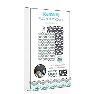 COSMOPLUS Stretch Fitted Pack n Play Playard Sheets 2 Pack for Mini Crib Sheet Set,Pack n Play Mattress Cover, Ultra Stretchy Soft,Whale/Cloud