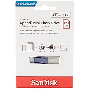 SanDisk 128GB USB 3.0 iXpand Mini Flash Drive with Lightning Connector for iPhones, iPads & Computers (SDIX40N-128G) Blue