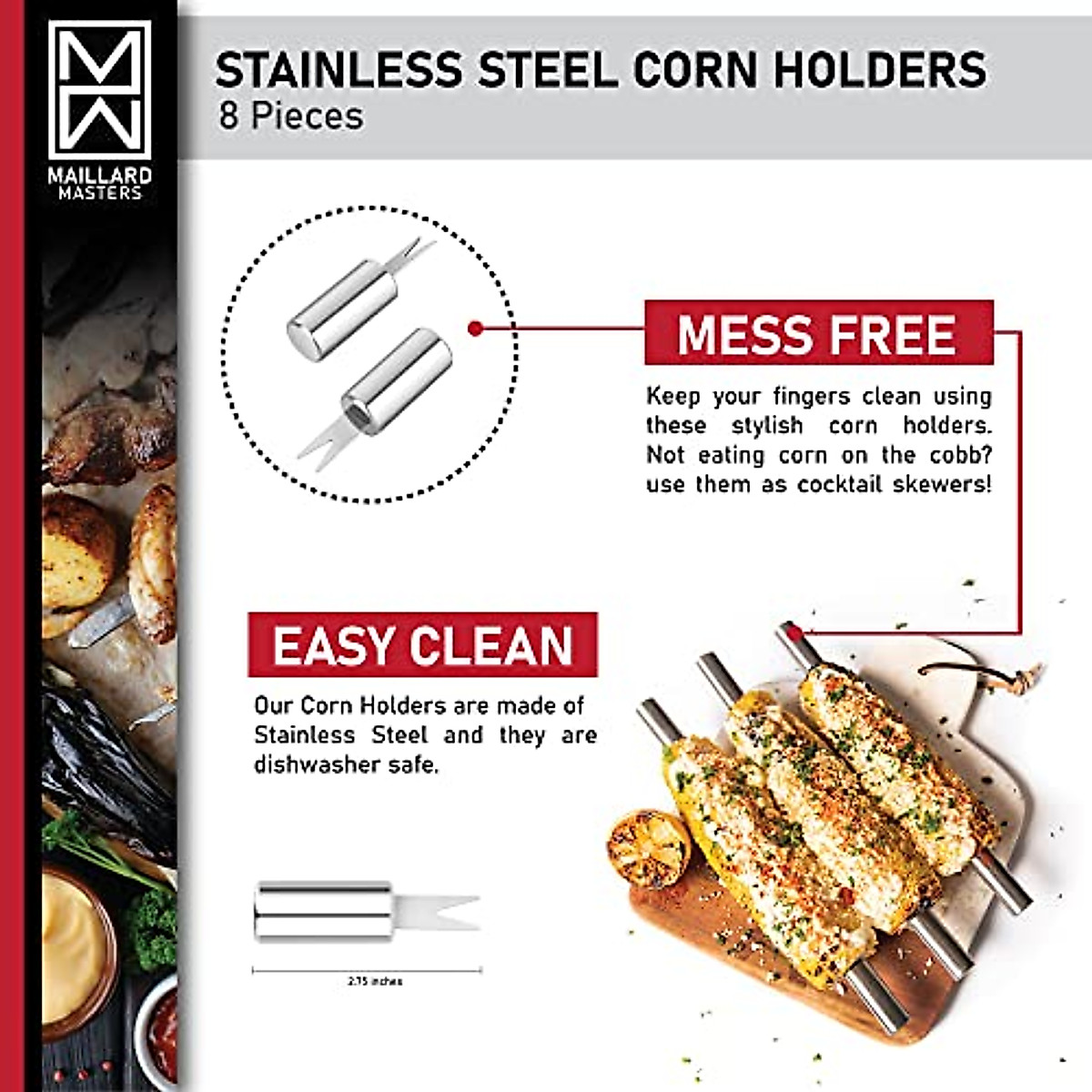 MAILLARD MASTERS Metal Skewers for Kabobs - Flat BBQ Skewers for Grilling with Sliders + Corn Holders. Carrying Case Giftset. Grill Meats, Shrimp, Chicken and Veggies like a PRO (16 pcs total)