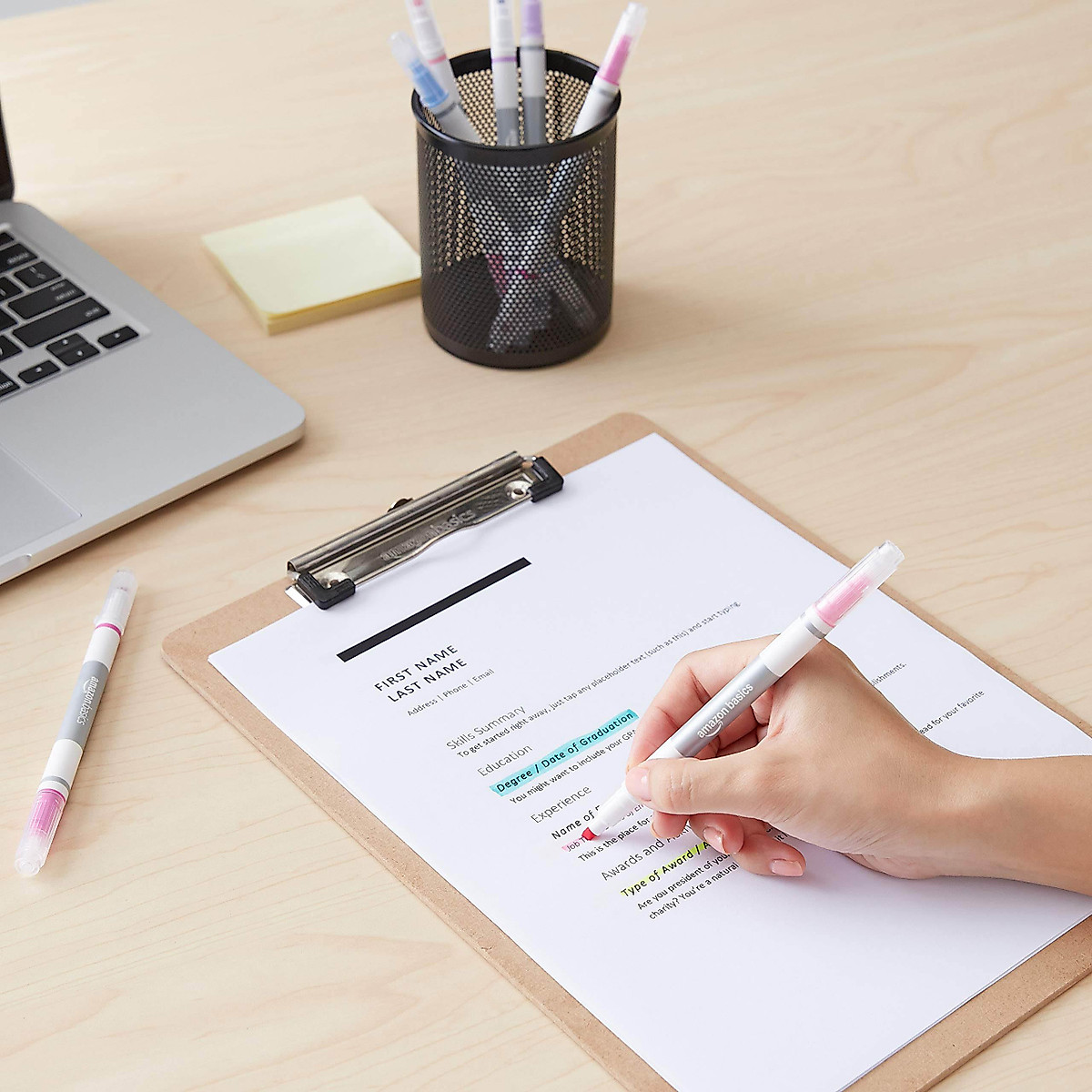 Amazon Basics Erasable Highlighters - Dual Tip, Assorted Colors, 12-Pack