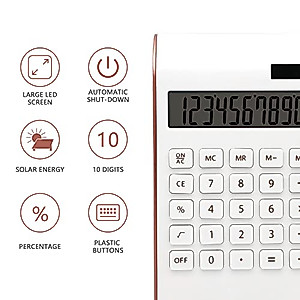 Rose Gold Calculator, UPIHO Rose Gold Office Supplies and Accessories, 10 Digits Solar Battery Basic Office Calculator, Dual Power Desktop Calculator with Large LCD Display, Pink Office Supplies