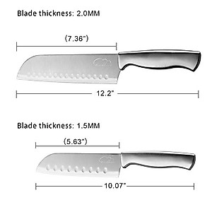Esie Houzie Santoku Knife Set, 2 Pieces Ultra Sharp Kitchen Chef Knife 5.5-Inch 7-Inch Hollow Edge Santoku Knife, Professional Japanese Chef Knife Set for Home Kitchen, Black/Carbon Steel