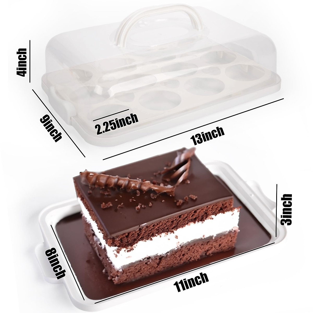 VGOODALL Cake Carrier with Lid, Cake Holder Cupcake Container for 12 Cupcakes 2 in 1 Portable Dessert Container for Cake Pie Muffin Cobbler