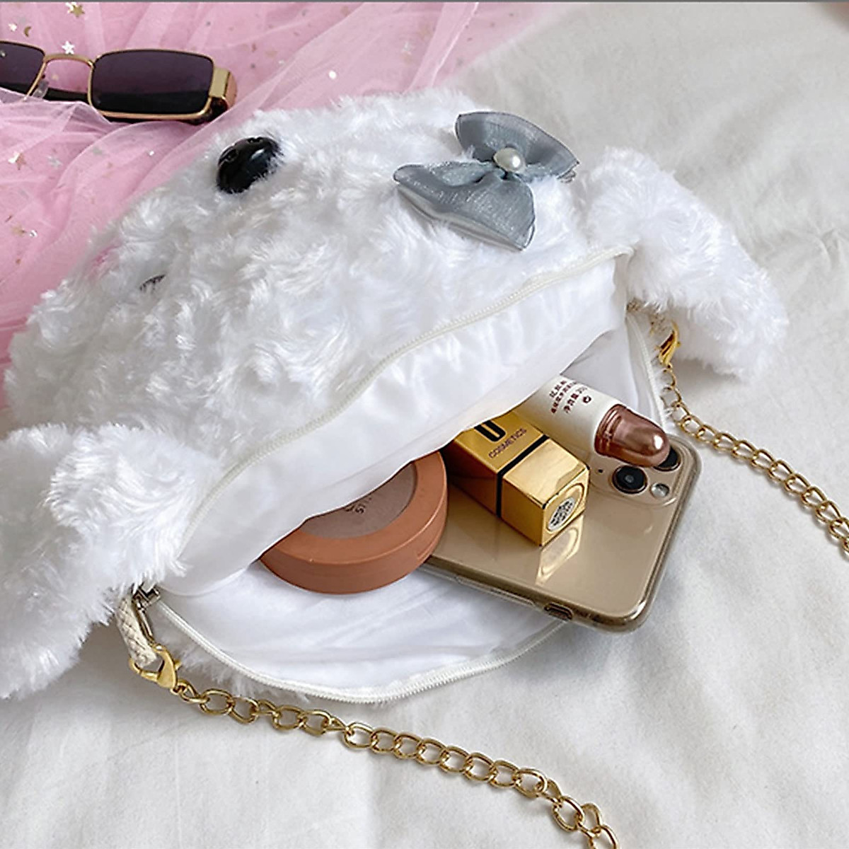 Kawaii Frog Purse for Women, Cute Lolita Anime Plush Purse for Women, Soft Fluffy Frog Crossbody Bag With Chain Strap (Green)