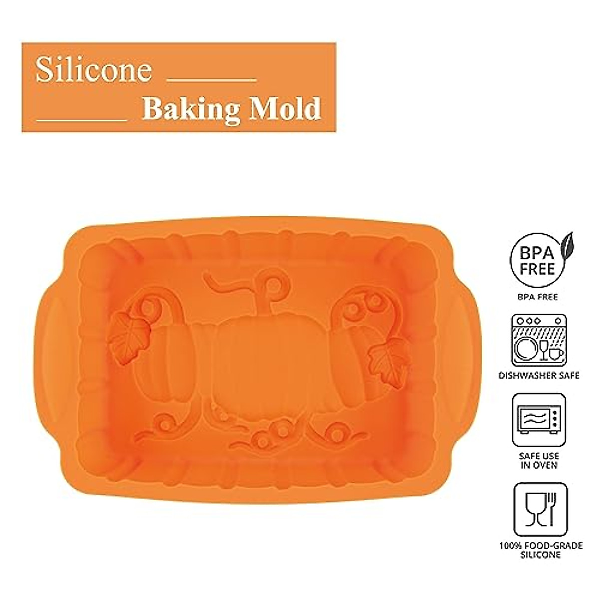 Supreme Housewares Pumpkin Loaf Pan Set of 2 Silicone Pumpkin Cake Baking Pan Tray Kitchen Baking Decoration Mold for Fall Harvest Halloween, Baking Loaf Pan