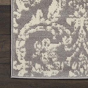 Nourison Jubilant Damask Grey 3' x 5' Area -Rug, Easy -Cleaning, Non Shedding, Bed Room, Living Room, Dining Room, Kitchen (3x5)