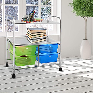 Giantex Rolling Storage Cart w/ 4 Drawers 2 Shelves Metal Rack Shelf Home Office School Beauty Salon Utility Organizer Cart with Wheels (Blue & Green)