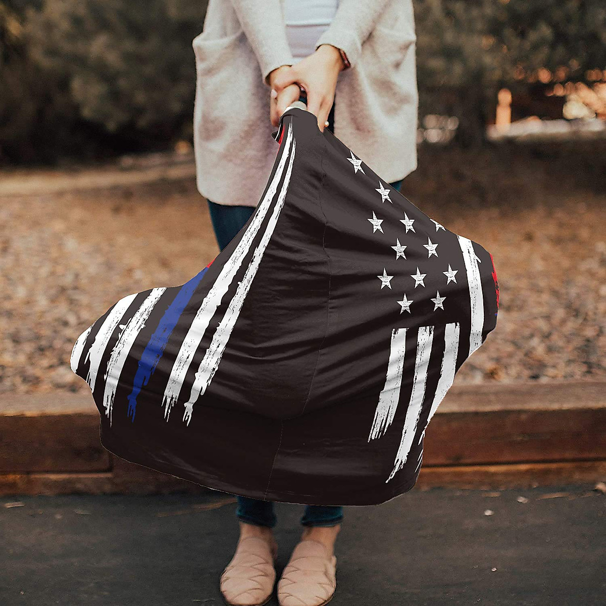 Independence Day Baby Nursing Cover Carseat Canopy Patriotic Stars American Blue Red Lines Flag Breathable Privacy Breastfeeding Scarf Multi Use Car Seat Covers for Boys or Girls