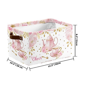 SunFancy Pink Dot Flower Personalized Storage Bins Box Baskets with Handle Cubes Clothes Basket Box for Women Christmas Office Holiday 1 Pack