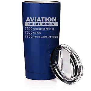 Smooth Body Tumbler Stainless Steel Vacuum Insulated Travel Mug Cup Gift Aviation Cheat Codes Pilot (20 oz, Blue)