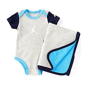 Jordan Baby Boy AJ11 Elevated Bodysuit & Blanket 2 Piece Set (Grey Heather(556727-017)/Blue, 3 Months)