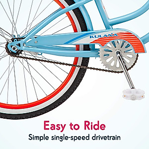 Kulana Lakona Shore Beach Cruiser Bike, 24-Inch Wheels, Single Speed, Blue/Coral (R1751AZ)