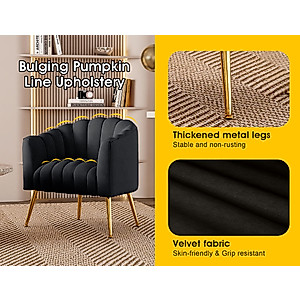 Dewhut Oversized Pumpkin Couch Accent Chair, Modern Comfy Velvet Upholstered Barrel Chairs, Luxury Single Sofa Armchair for Living Room, Waiting Room, Office and Vanity, (Black)