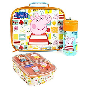 Peppa Pig Lunch Bag Set (Lunch bag, 430ml BPA Free Bottle & Lunch box)