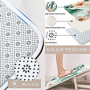 Tropical Palm Leaves Bathroom Sets with Shower Curtain and Rugs and Accessories, Tropical Flower Shower Curtain Set, Tropical Palm Shower Curtains for Bathroom, Tropical Floral Bathroom Decor 4 Pcs